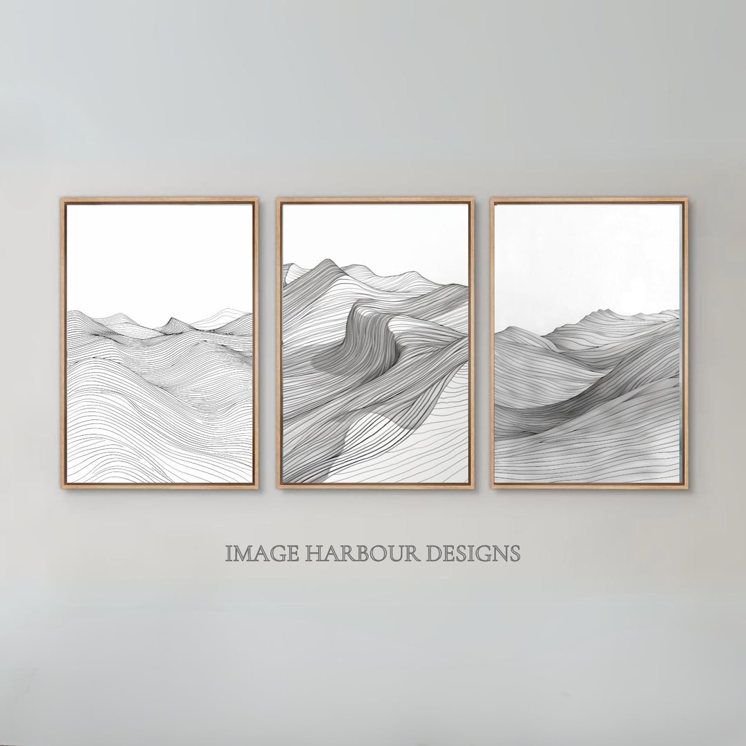 Abstract Blackwhite Line Art Set of 3 Digital Prints| Minimalist Wall ...