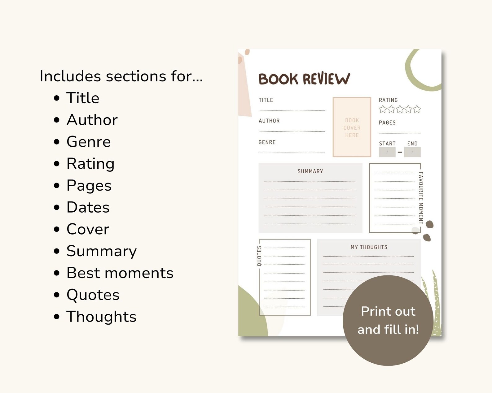 Printable Book Review Template, Book Summary, Book Report Template ...