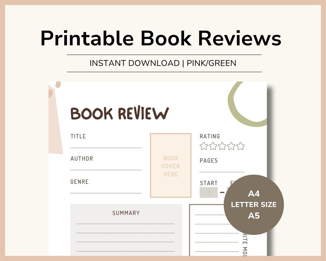 Printable Book Review Template, Book Summary, Book Report Template ...