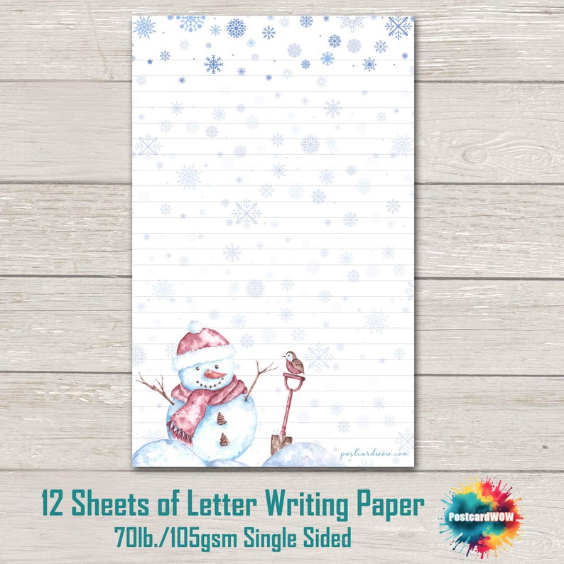 Snowman - Letter Writing Paper - 12 Sheets Single Sided - Penpals - Etsy
