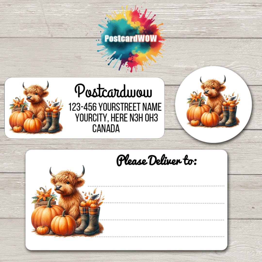 Harvest Highland Cow - Return Address Labels - Sheets of 30 Adhesive ...