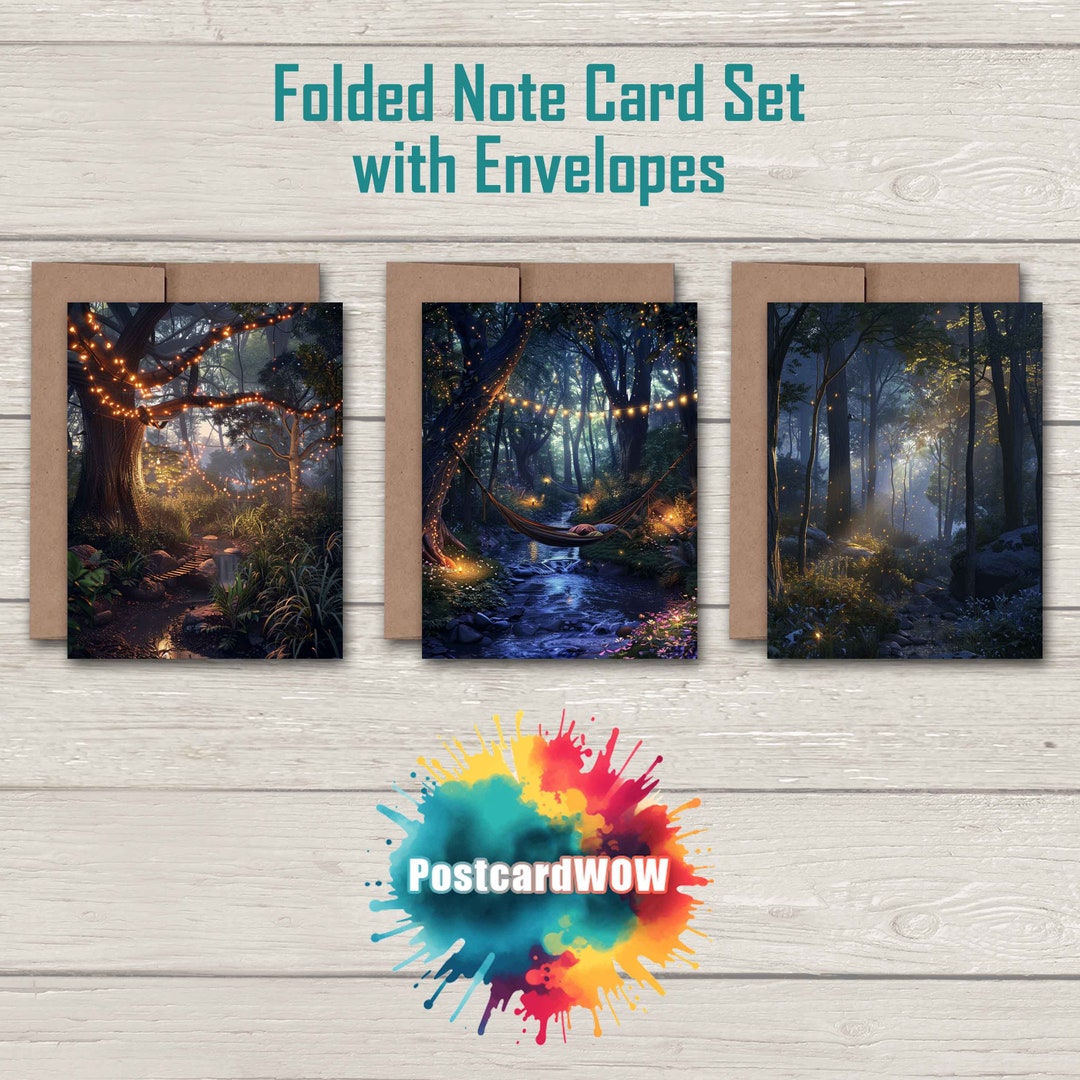 Mystical Forest Folded Note Card Set With Envelopes - Blank Inside ...