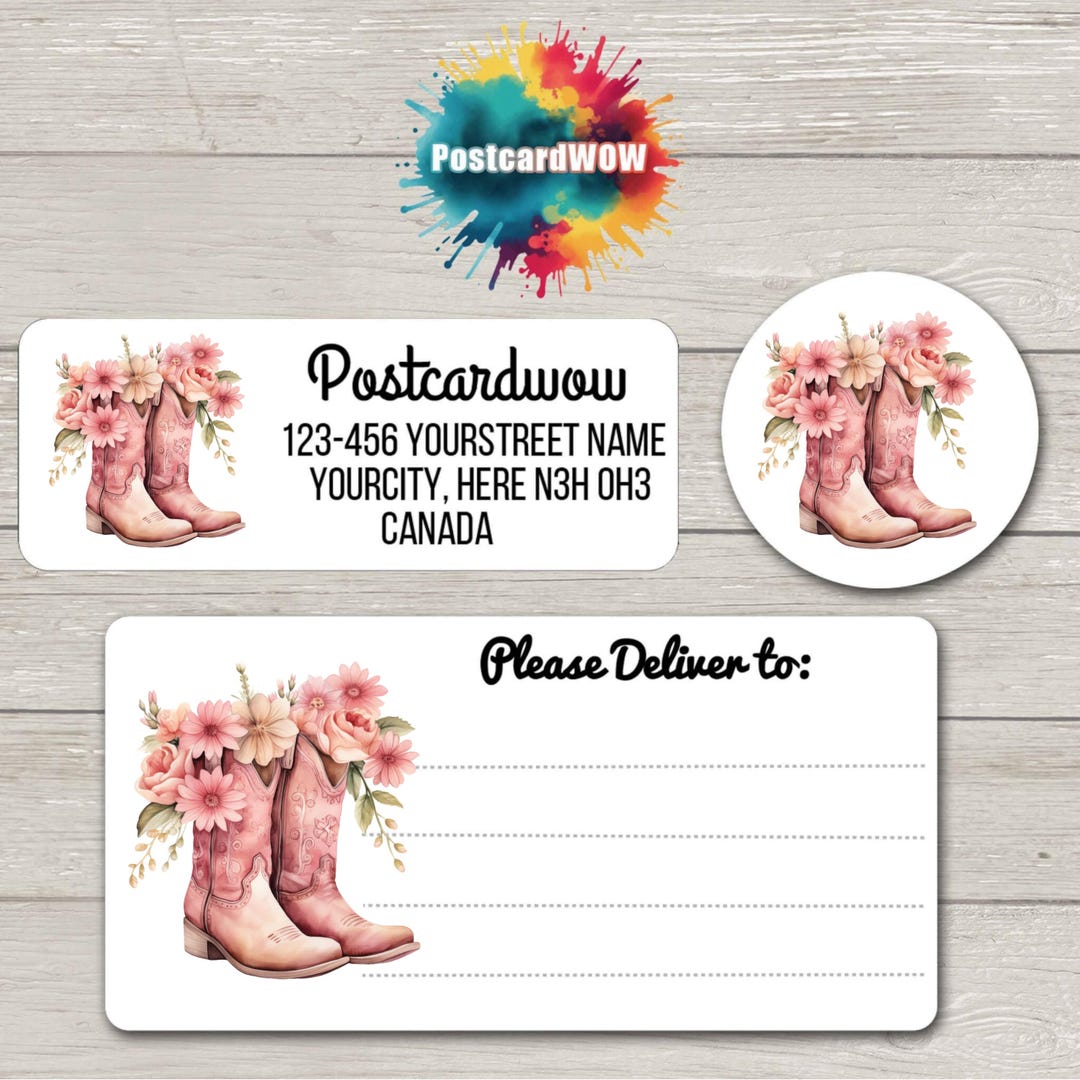 Pink Cowgirl Boots With Flowers - Return Address Labels - Sheets of 30 ...