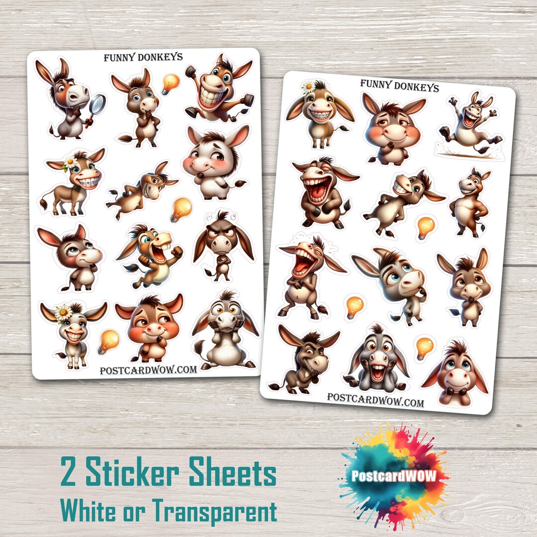 Funny Donkeys - Sticker Set - Happy Mail - Junk Journal - Scrap Book ...