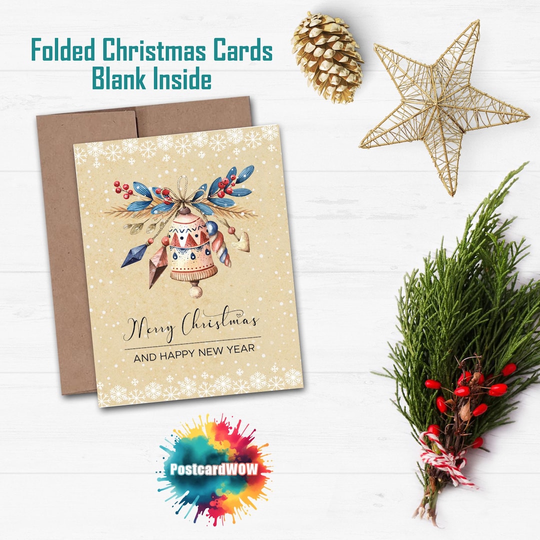 Merry Christmas With Bell - Folded Card With Envelope - Blank Inside ...