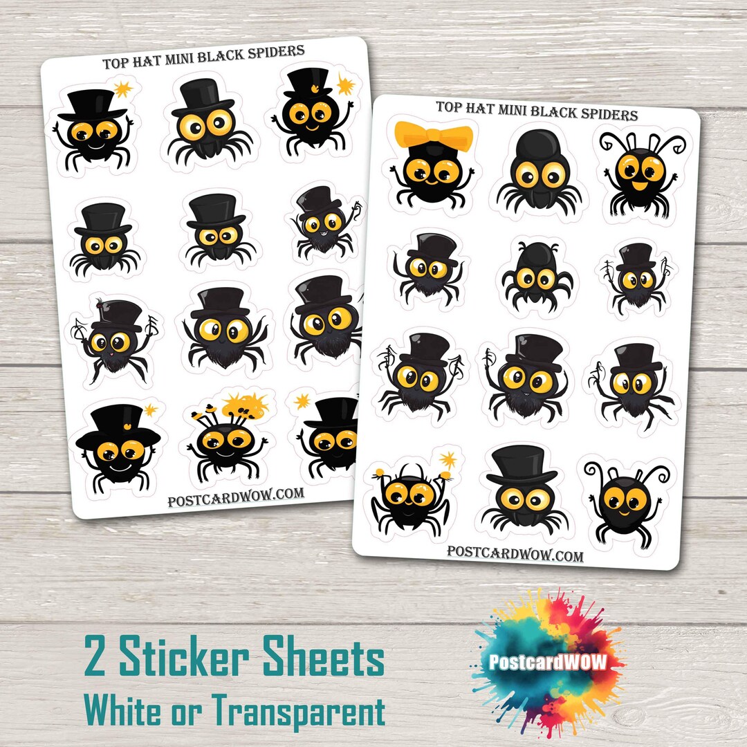 Top Hat Mini Black Spiders - Sticker Set - Junk Journal - Scrap Book ...