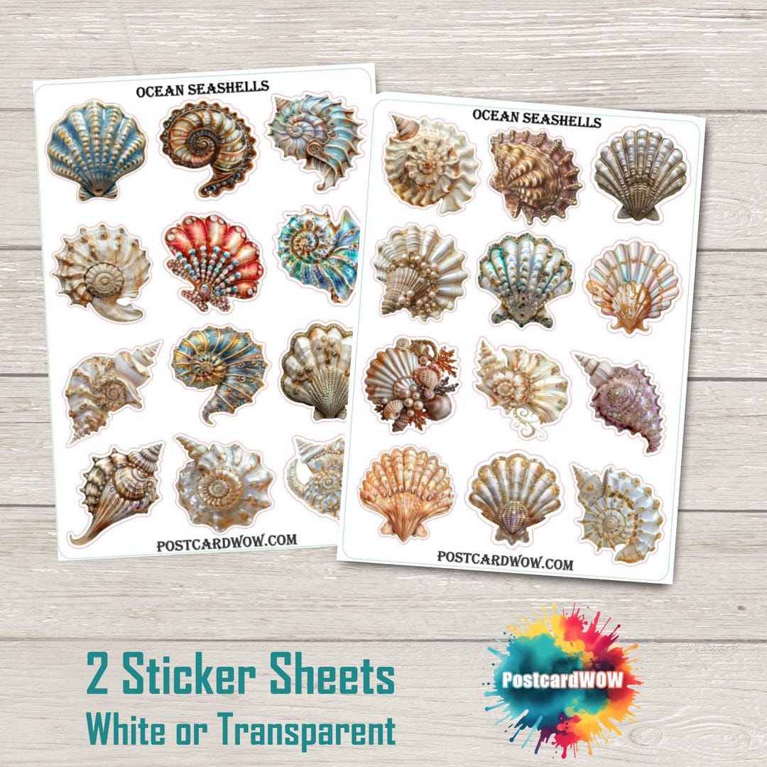 Ocean Seashells - Sticker Set - Happy Mail - Junk Journal - Scrap Book ...