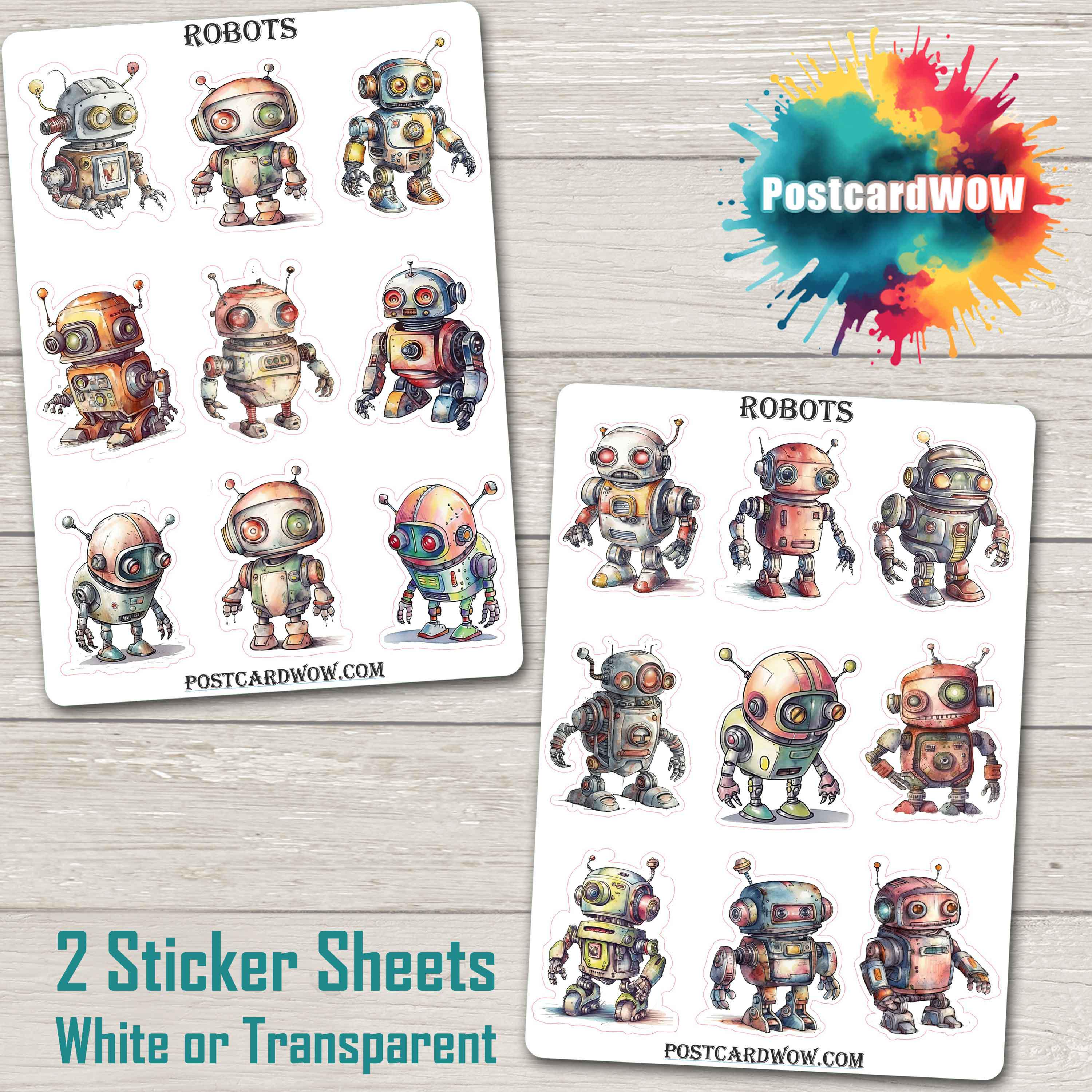 Robots - Sticker Set - Happy Mail - Junk Journal - Scrap Book - Penpal ...
