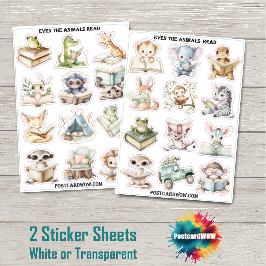 Even the Animals Read - Sticker Set - Happy Mail - Junk Journal - Scrap ...