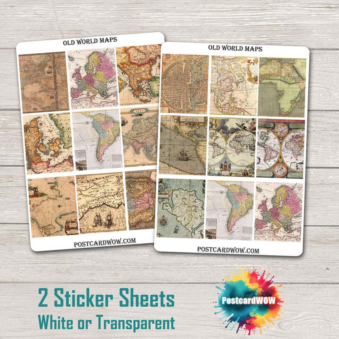 Old World Maps - Full Box Sticker Set - - Happy Mail - Junk Journal ...