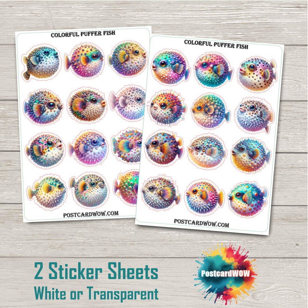 Colorful Puffer Fish - Sticker Set - Happy Mail - Junk Journal - Scrap ...