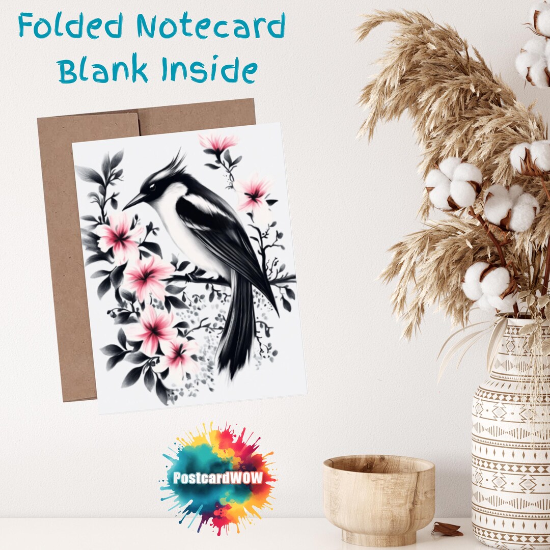 Black Bird on Branch - Note Card - Blank Greeting Card With Envelope ...