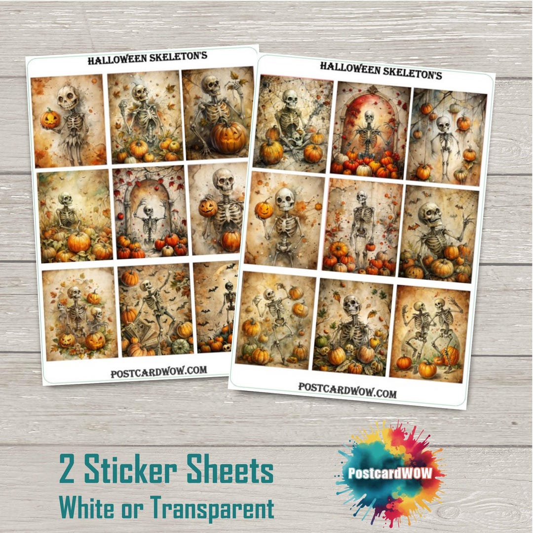 Halloween Skeleton's - Full Box Sticker Set - Junk Journal - Scrap Book ...