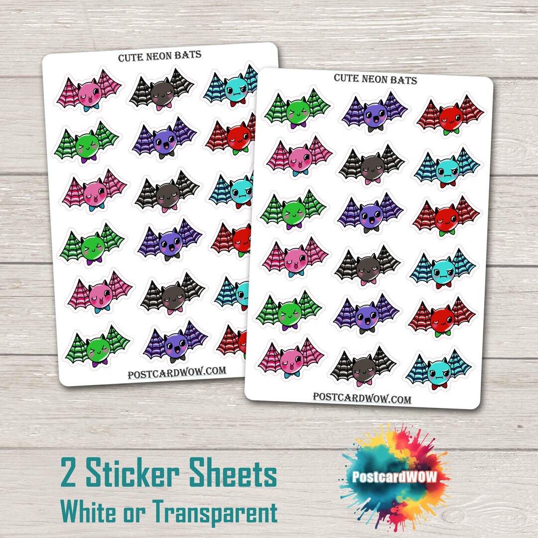 Cute Neon Bats - Sticker Set - Junk Journal - Scrap Book - Penpal ...