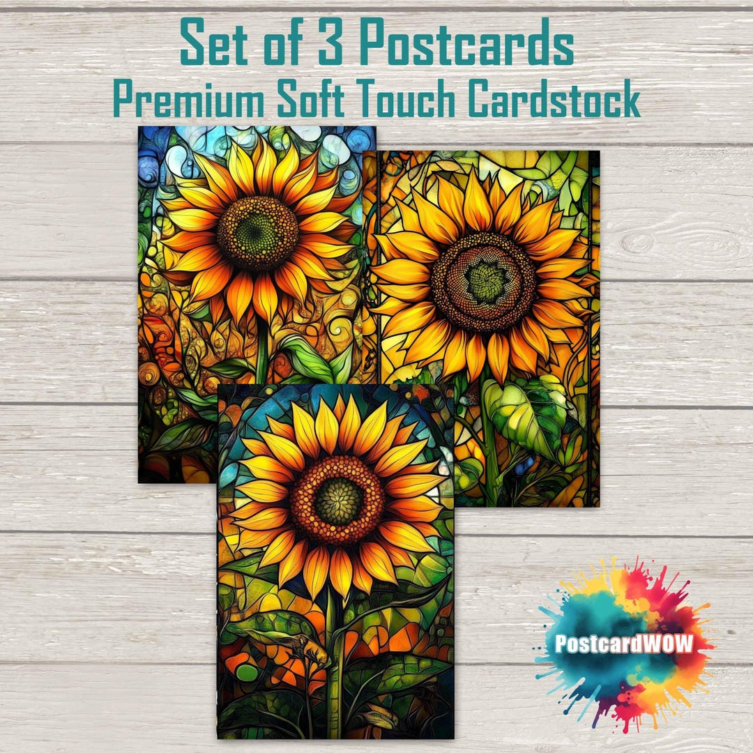 Stained Glass Sunflowers - Postcard Set - Penpals - Postcrossing - Swap ...