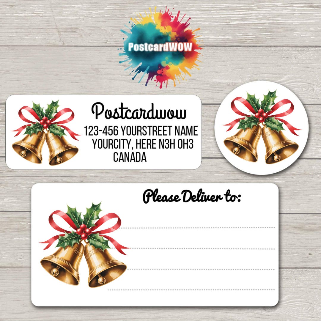 Christmas Bells With Holly - Return Address Labels - Sheets of 30 ...