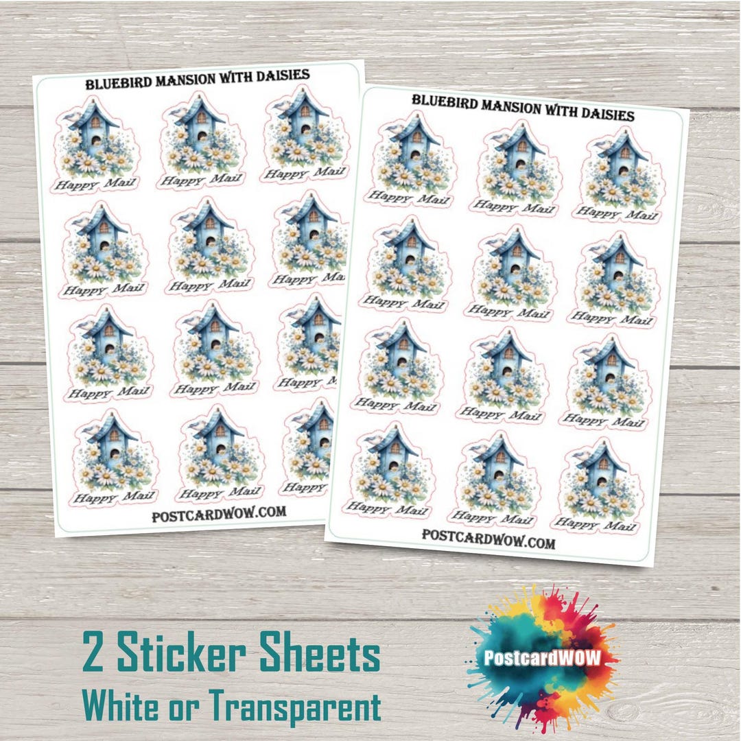 Bluebird Mansion With Daisies - Happy Mail Stickers - Penpals ...