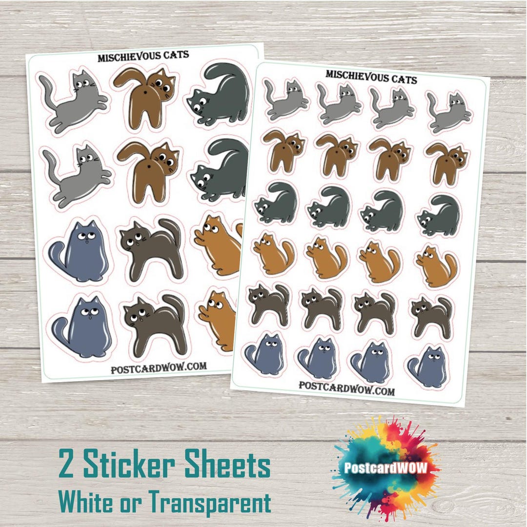 Mischievous Cats - Sticker Set - Happy Mail - Junk Journal - Scrap Book ...