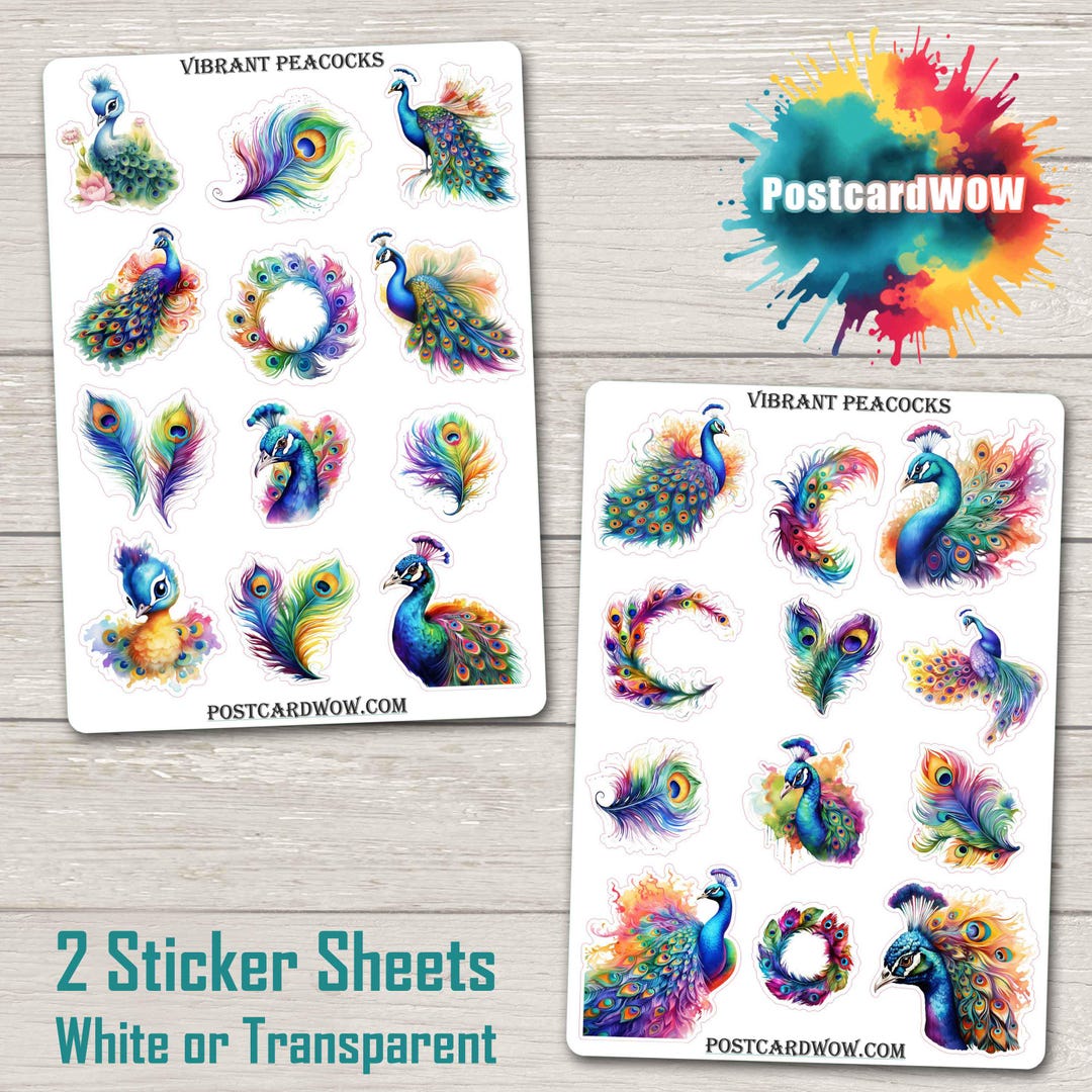 Vibrant Peacocks - Sticker Set - Happy Mail - Junk Journal - Scrap Book ...