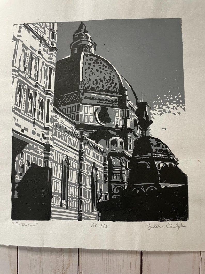 Il Duomo Florence, Italy Grayscale Relief Multi-block Print Artist ...