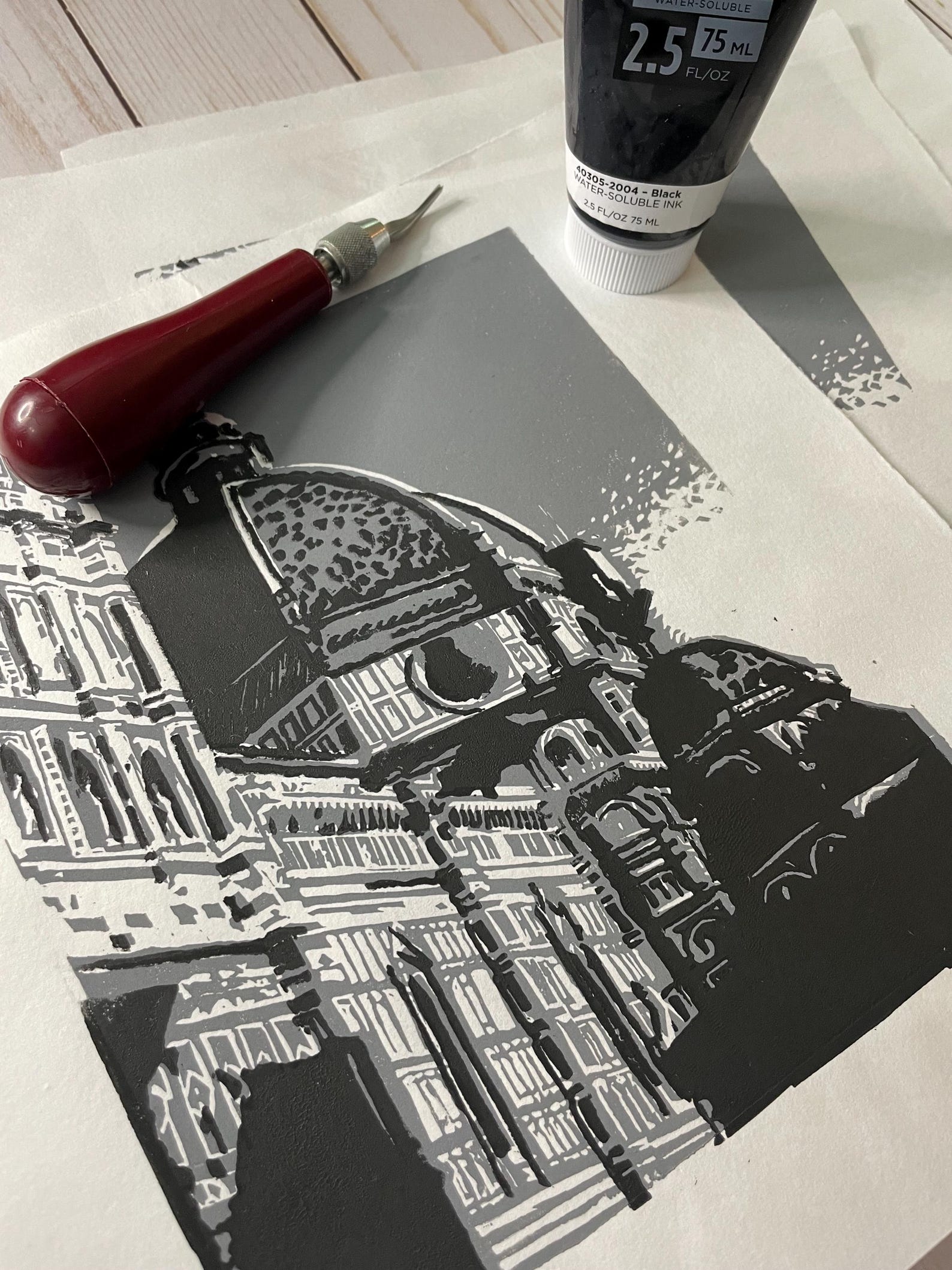 Il Duomo Florence, Italy Grayscale Relief Multi-block Print Artist ...