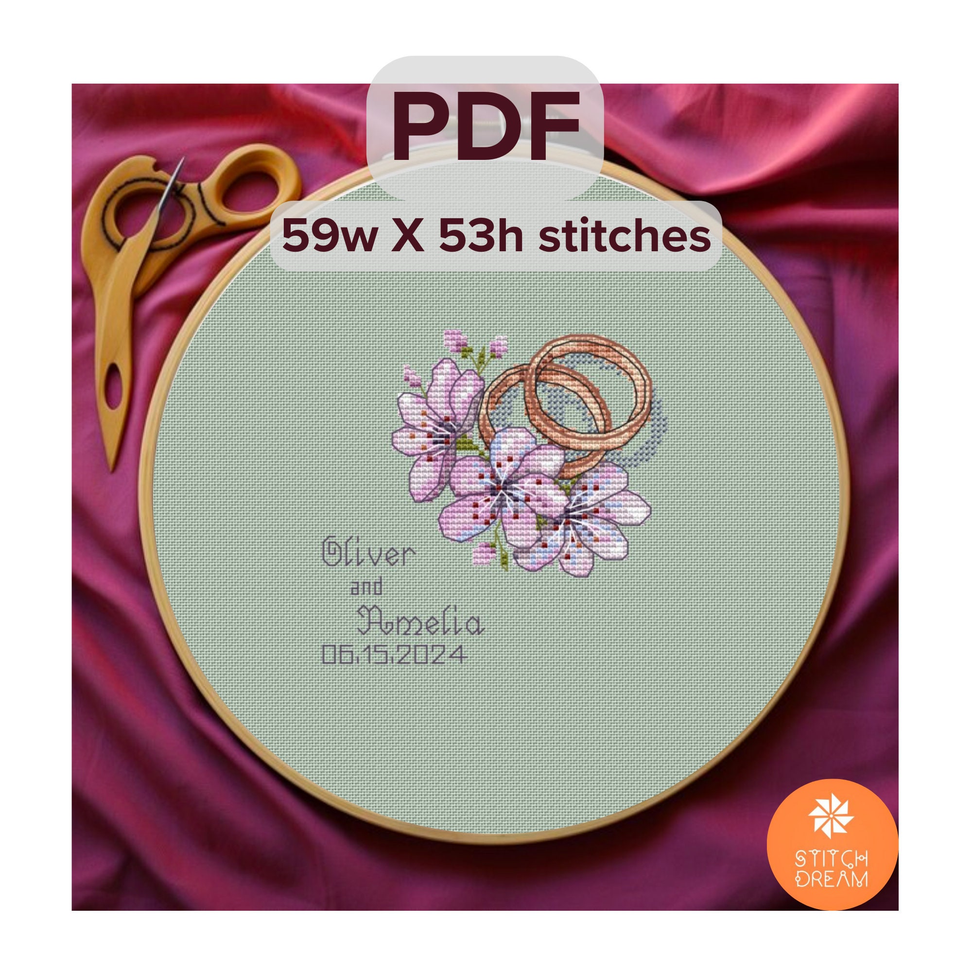 Pattern Wedding Rings Cross Stitch Floral Rings X-stitch Bride and ...