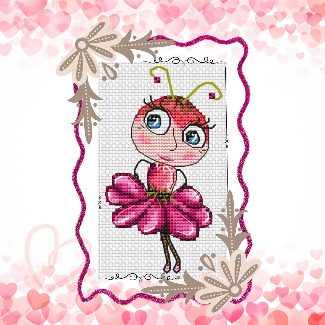 Pattern Cute Lady Bug Cross Stitch Valentines Day X-stitch Counted X ...
