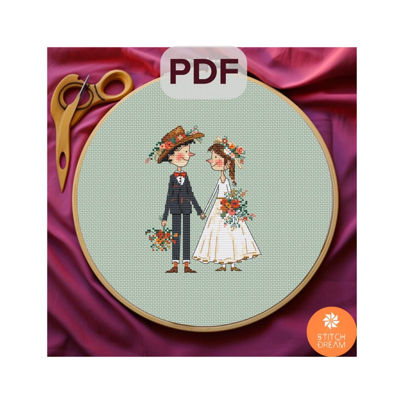 Pattern Bride and Groom Cross Stitch Сute Сouple Wedding Cross Stitch ...