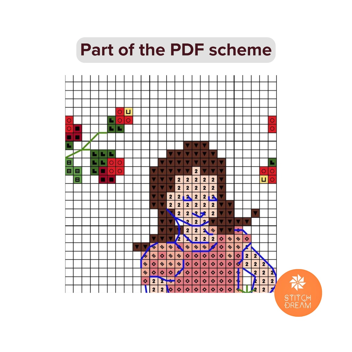 Pattern Summer Strawberry Cross Stitch Sampler Girl and Strawberry ...