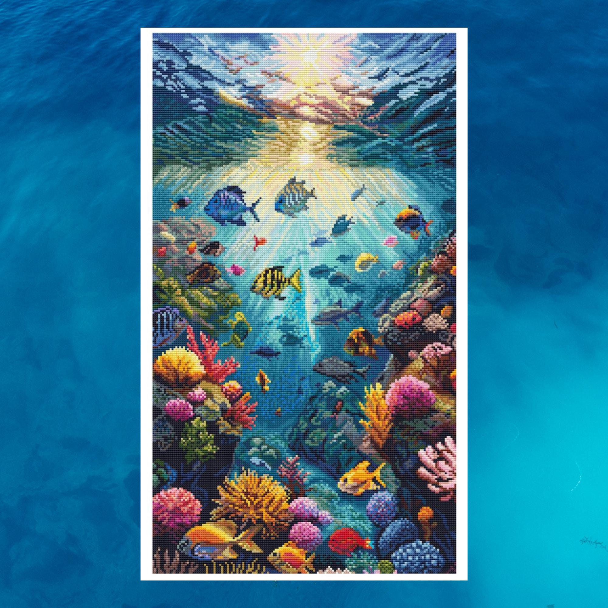 Pattern Ocean Cross Stitch Underwater World Chart Sea X-stitch Fish ...