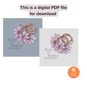 Pattern Wedding Rings Cross Stitch Floral Rings X-stitch Bride and ...