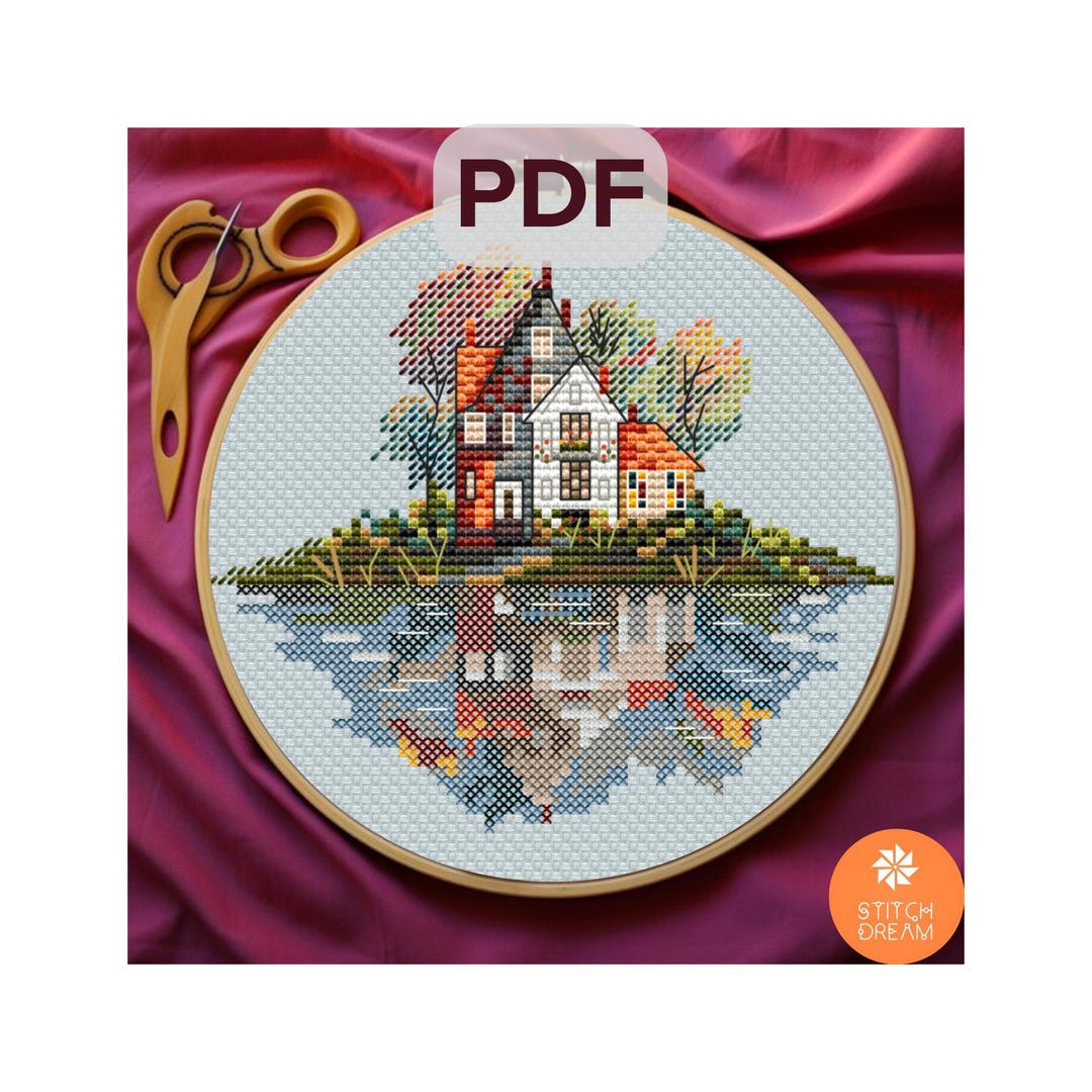 Pattern House on Lake Cross Stitch Holland Chart Dutch Landscape Modern ...