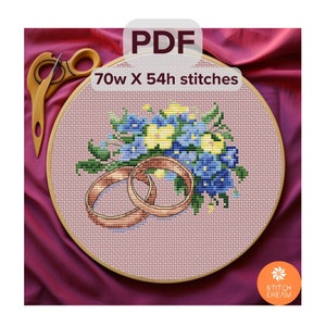 Pattern Wedding Rings Cross Stitch Rings With Blue and Yellow Flowers ...