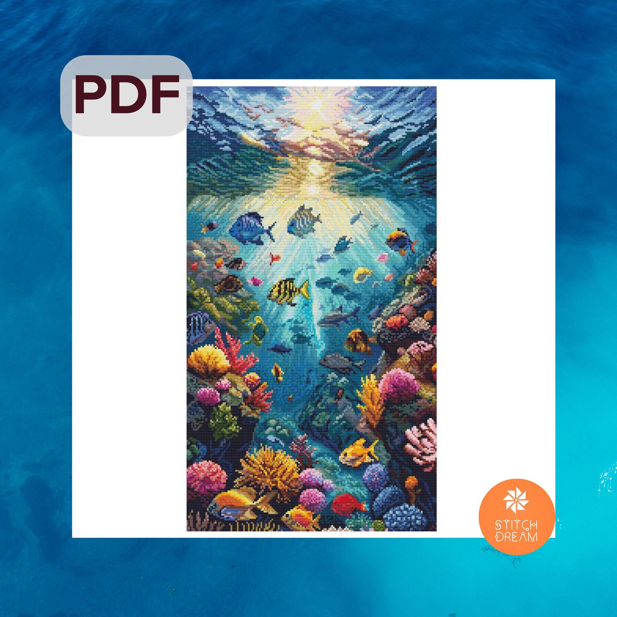 Pattern Ocean Cross Stitch Underwater World Chart Sea X-stitch Fish ...