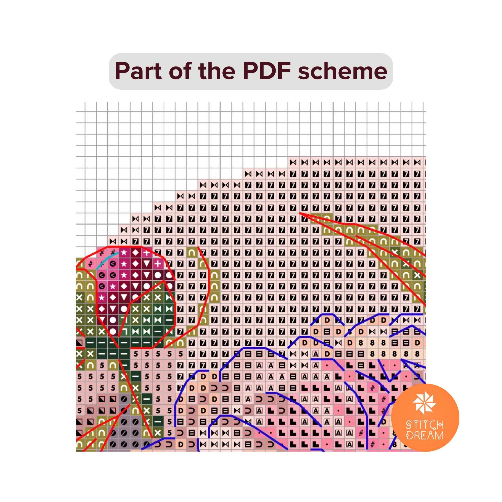 Pattern Peony Cross Stitch Floral X-stitch Spring Flowers Cross Stitch ...