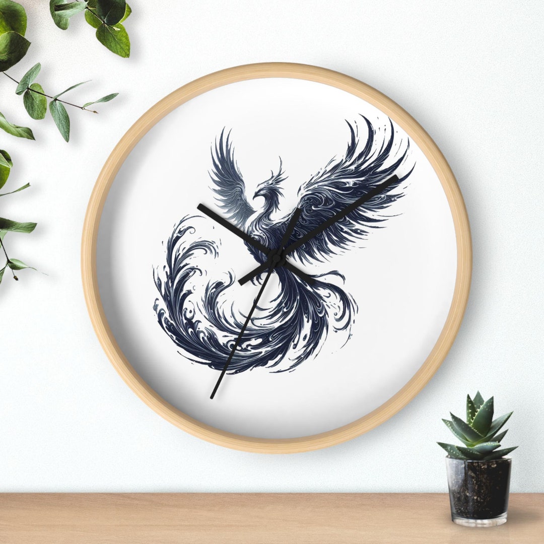Phoenix Wall Clock With Flowing Feathers, Artistic Home or Office Decor ...