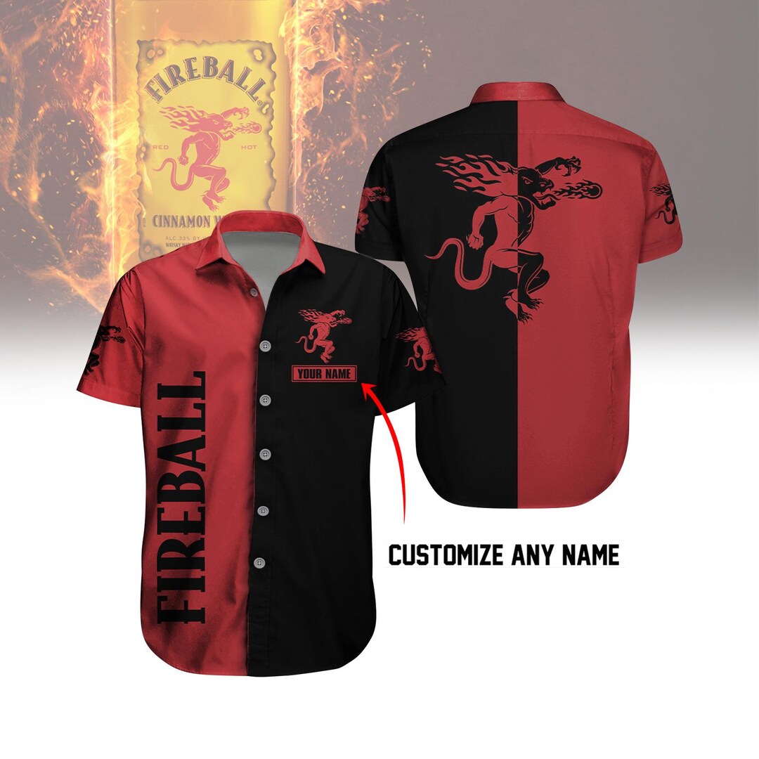 Fireball Button Shirt, Custom Fireball Whisky Shirt, Fireball Hawaiian ...