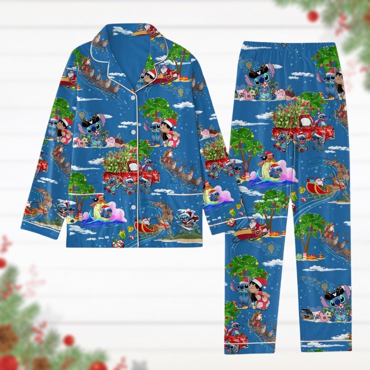 Lilo and Stitch Pajamas Set, Disney Christmas Pajamas, Cute Stitch Xmas ...