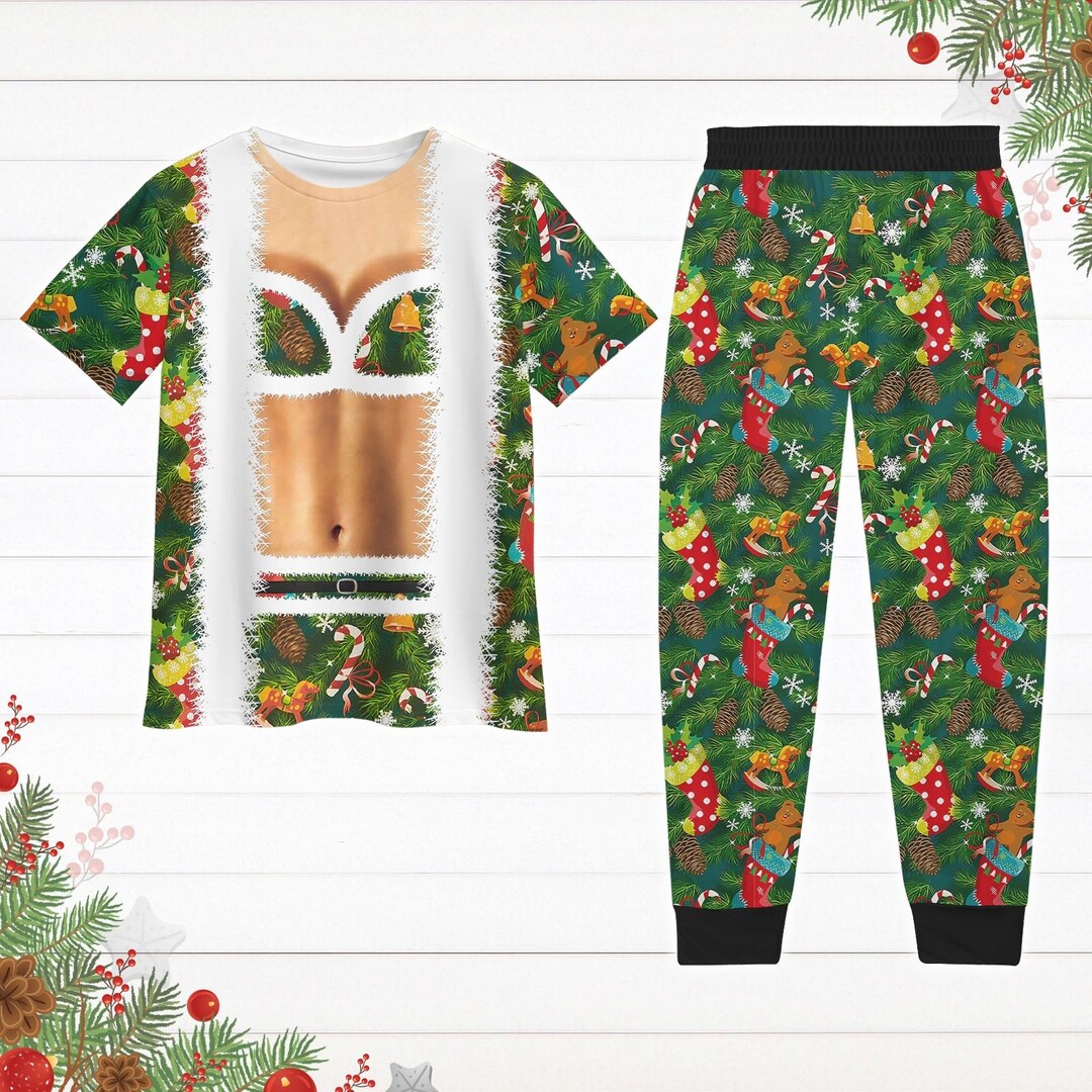 Christmas Funny Faux Bra Suit Pajamas Set, Xmas Pj Set Pants, Green ...