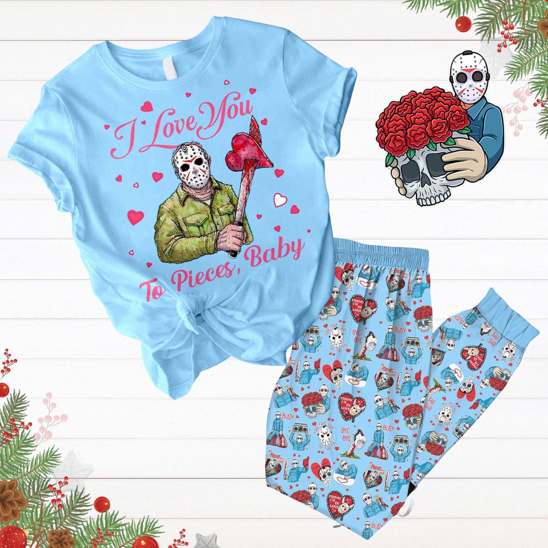 Valentine Jason Voorhees Pajamas Set, Horror Characters Holiday Pajamas ...