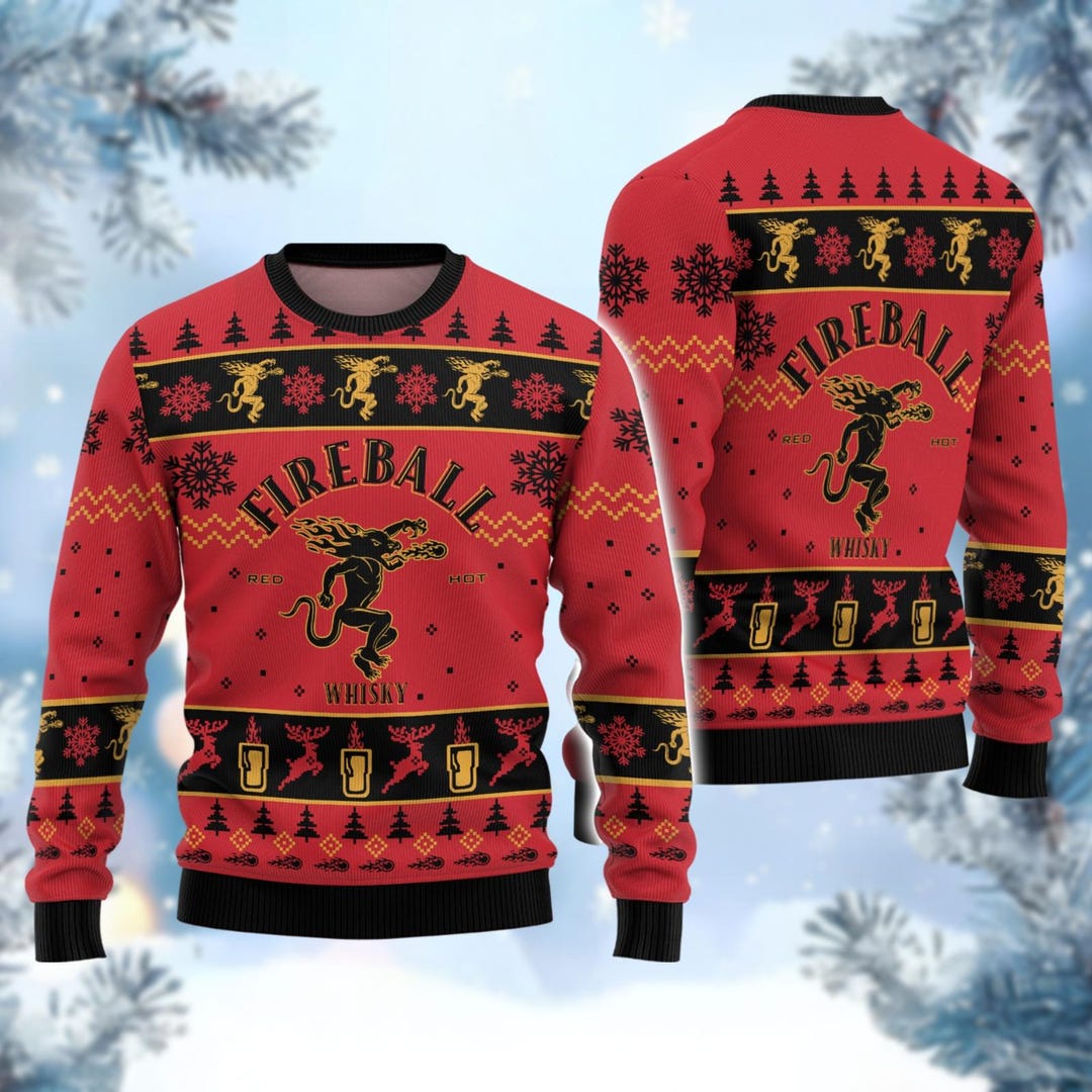 Fireball Whisky Ugly Sweater, Whisky Holiday Sweater, Fireball Drink ...