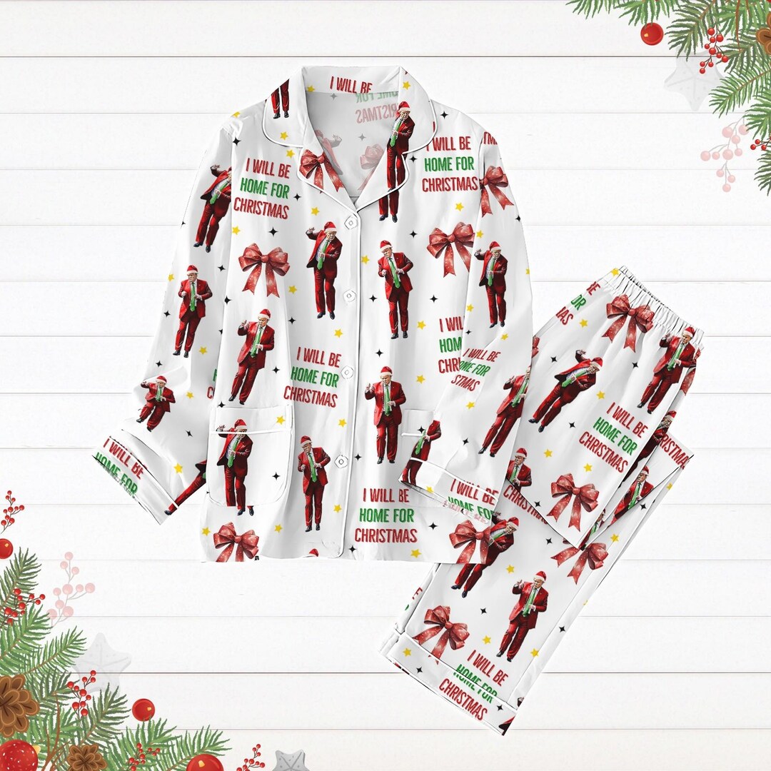 Trump 2024 Coquette Bow Pajamas Set, Santa Hat Trump Holiday Pajamas ...