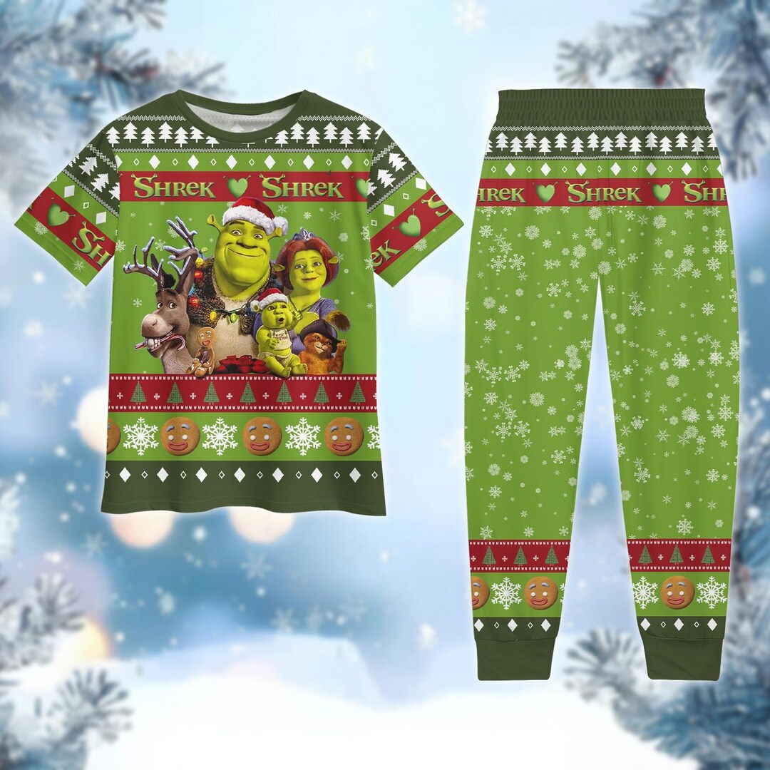 Shrek Christmas Pajamas, Shrek Meme Xmas Pajamas, Fiona and Shrek Shirt ...