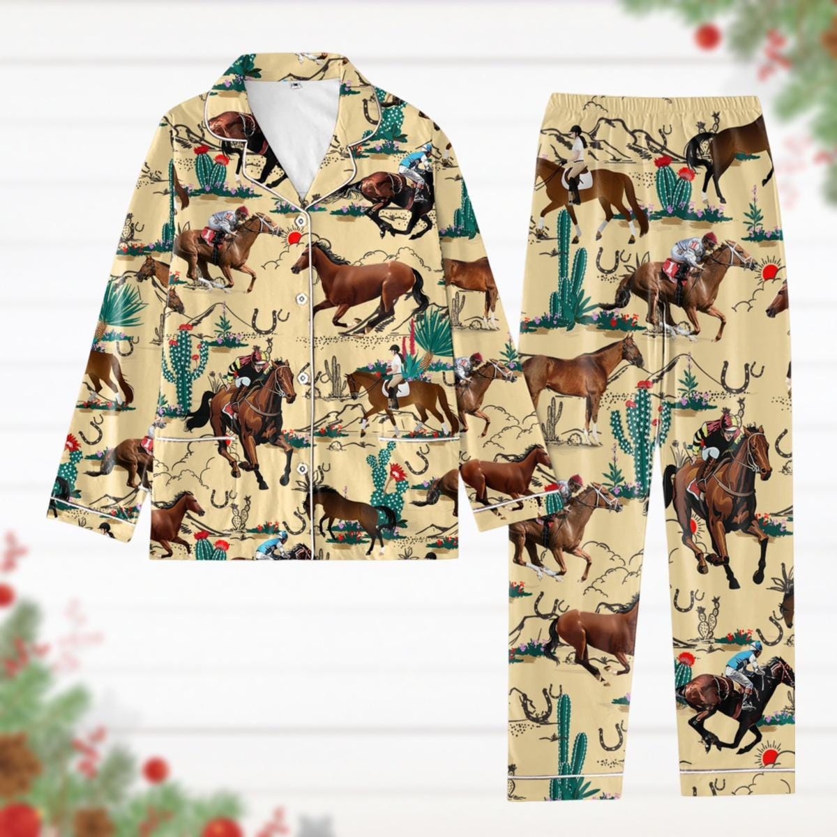 Horse Pajamas Set, Cowboy Pyjamas, Gift for Horse Lovers, Horse Racing ...