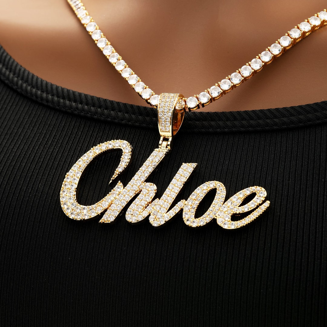 Custom Name Pendant Necklace, Custom Any Letters Name Words, Cursive ...