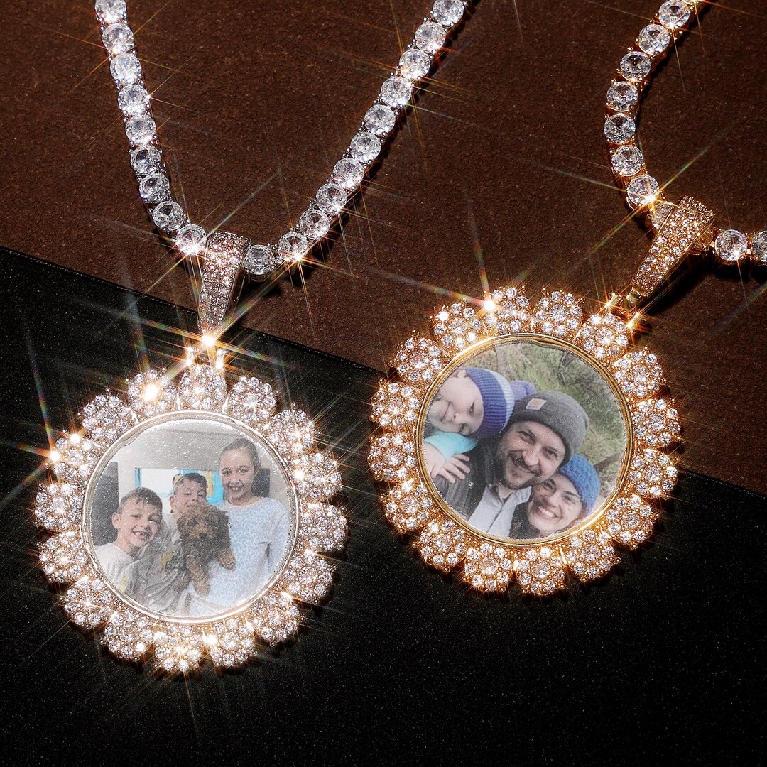 Custom Bling Photo Round Necklace, Wheat Ear Shape Inlaid With Zircon ...