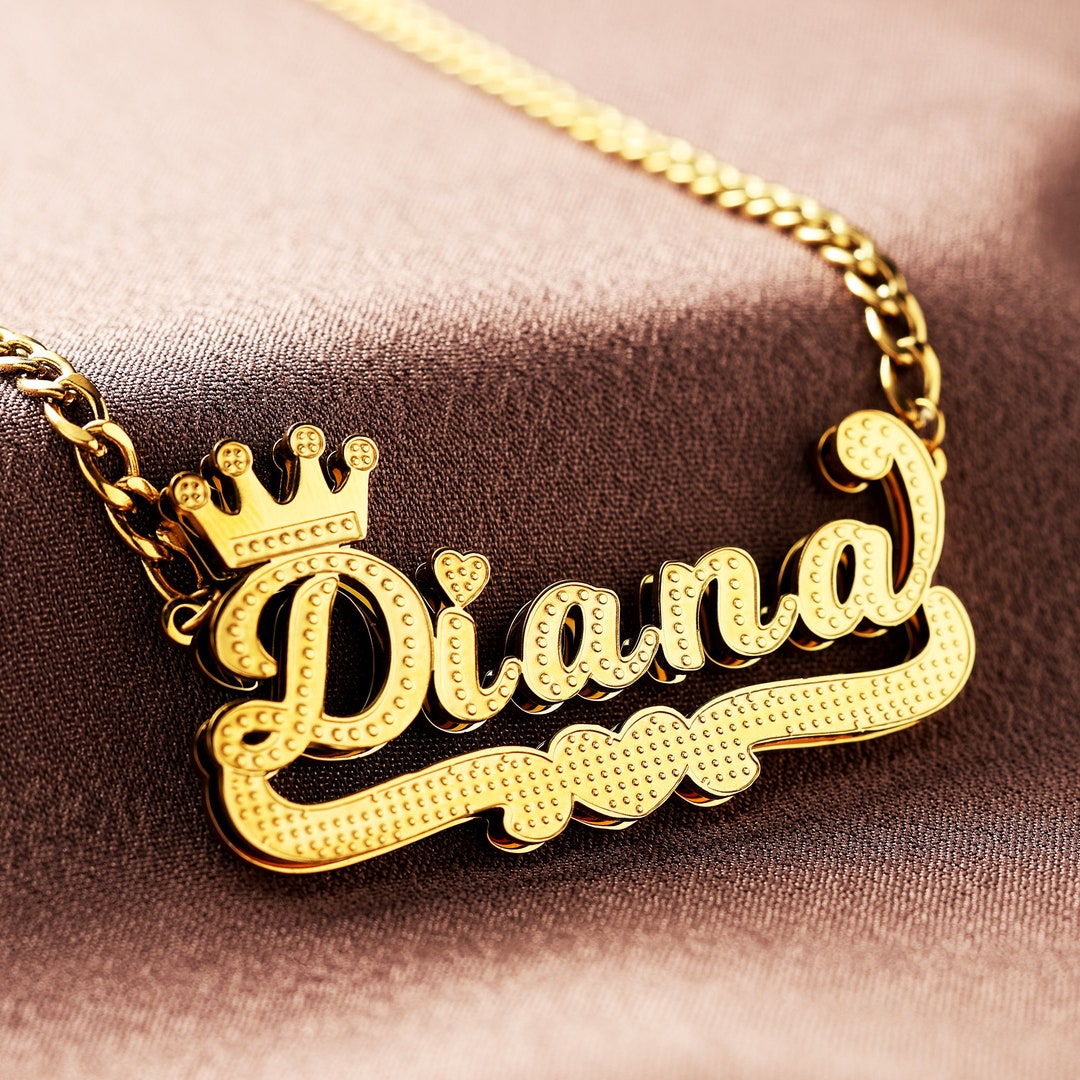 Personalized Double Plate Gold Plated Name Necklace, Custom Name ...