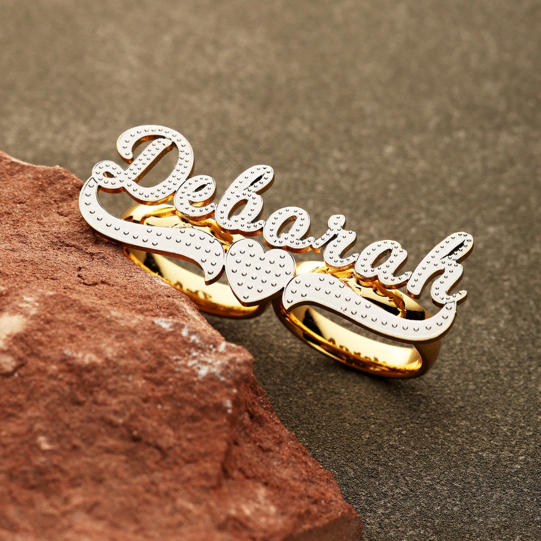 Personalized Two Finger Name Ring, Silver 2 Finger Ring, Two Size Ring ...