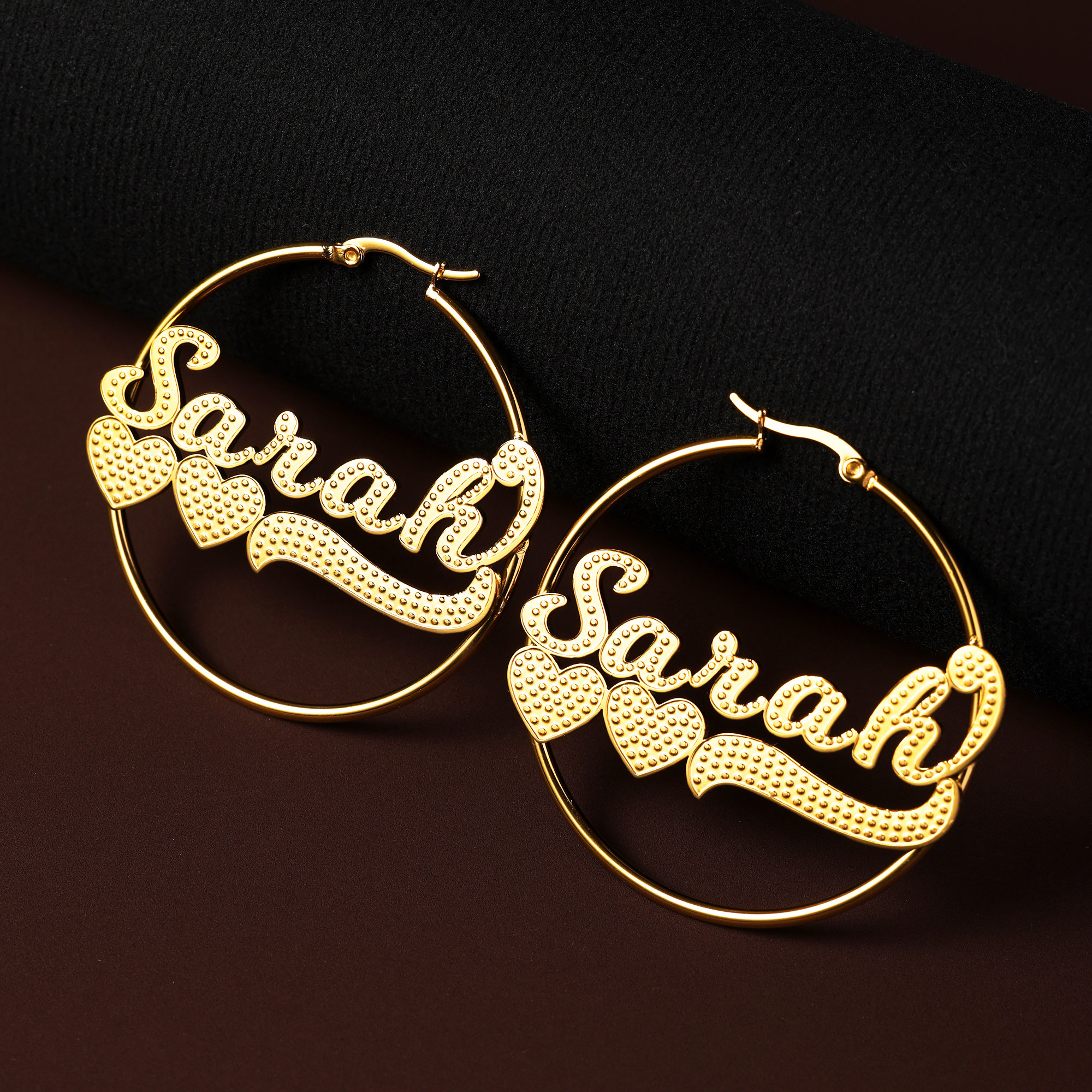 Personalized Hoop Earring, Custom Name Earrings, Gold Medium Size ...