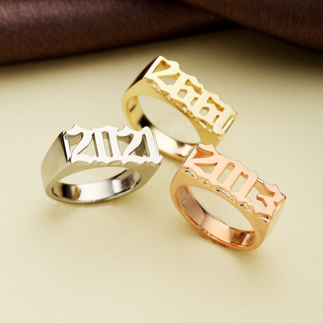 Custom Gothic Year Ring, Personalized Date Ring, Number Ring, Gothic ...